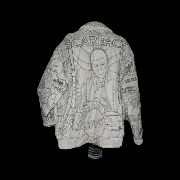 Jackets & Coats | Vintage Tony Montana Scarface White Leather Jacket ...